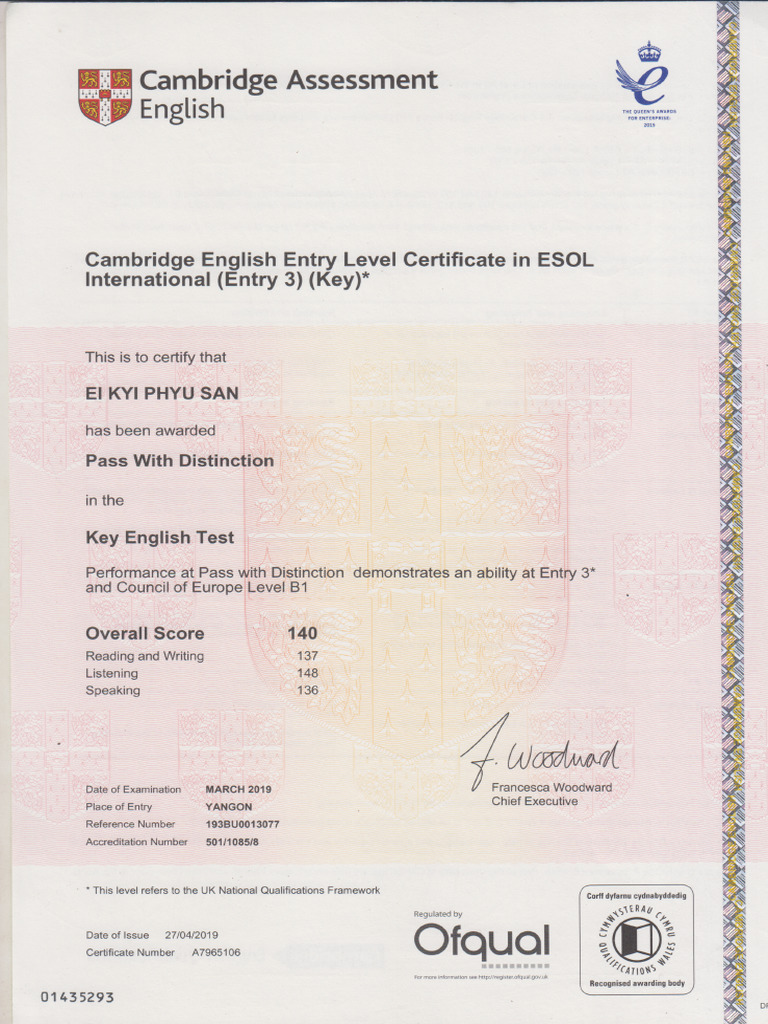 Sandra PET Pass With Distinction | PDF