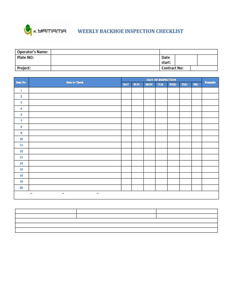 Weekly Backhoe Inspection Checklistr | PDF