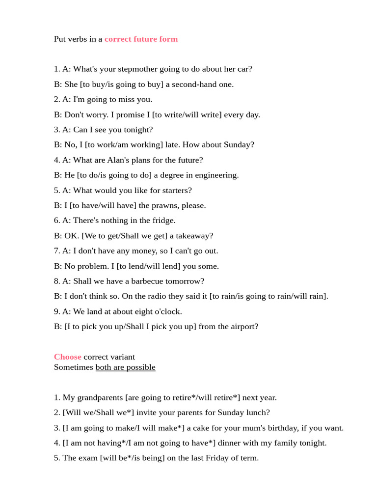 Future - Exercises | PDF