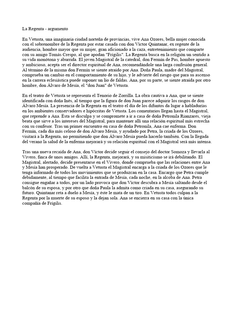 Argumento de La Regenta | PDF