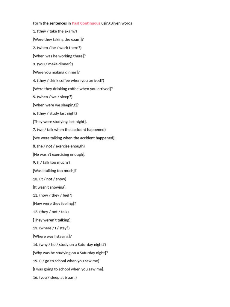 Past Continuous - Exercises | PDF