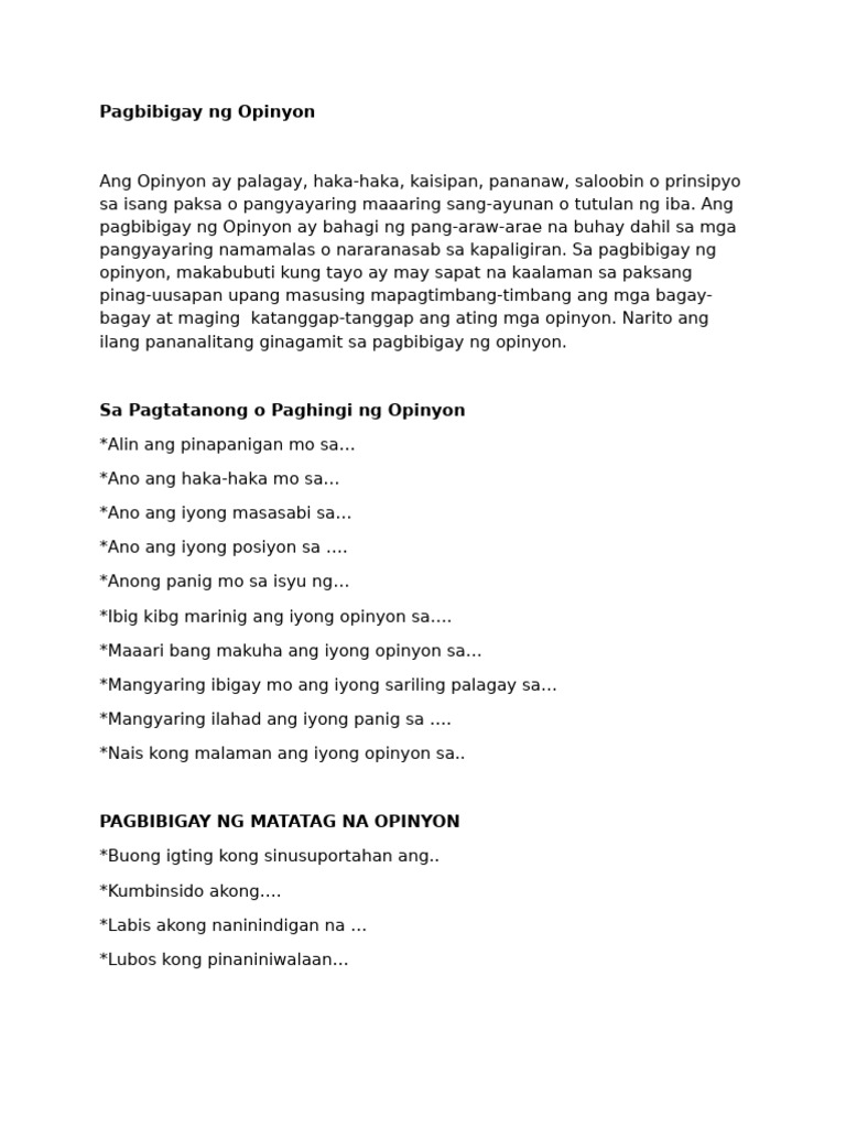 Pagbibigay NG Opinyon (8-Fortune) | PDF