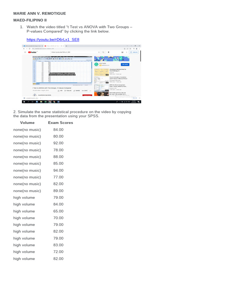 T-TEST VS. ANOVA ACTIVITY | PDF | Student's T Test | Statistics