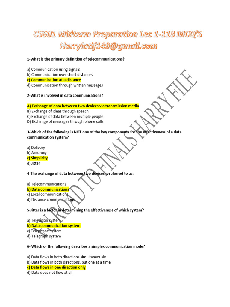 CS601 Midterm Preparation MCQ | PDF | Modulation | Osi Model