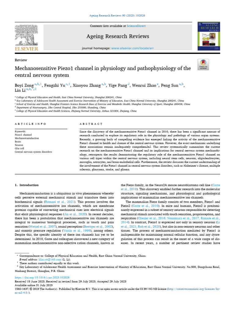 Ageing Research Reviews: Boyi Zong, Fengzhi Yu, Xiaoyou Zhang, Yige ...
