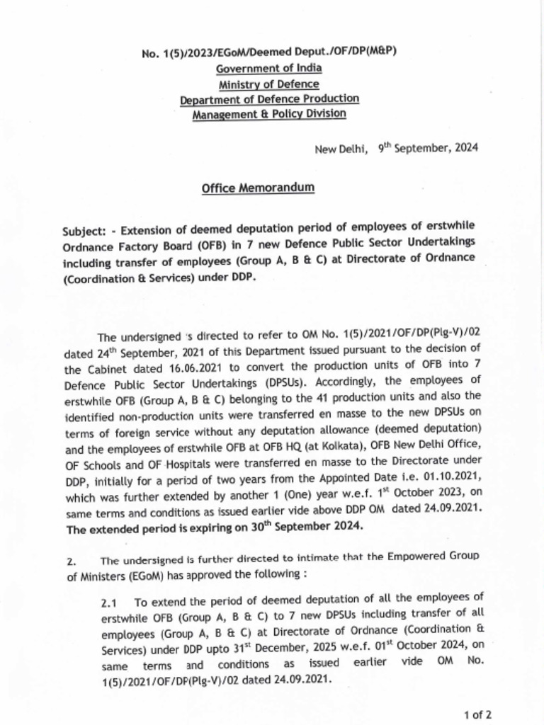 Deemed Deputation Extension Upto 31.12.2025 | PDF
