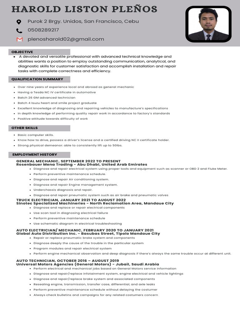 Harold CV | PDF | Auto Mechanic | Vehicles