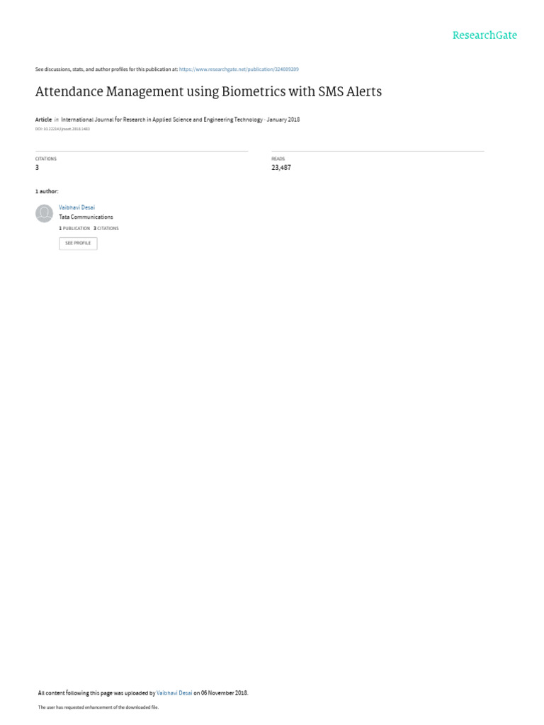 Attendance Management Using Biometrics With SMS Al | PDF | Fingerprint ...