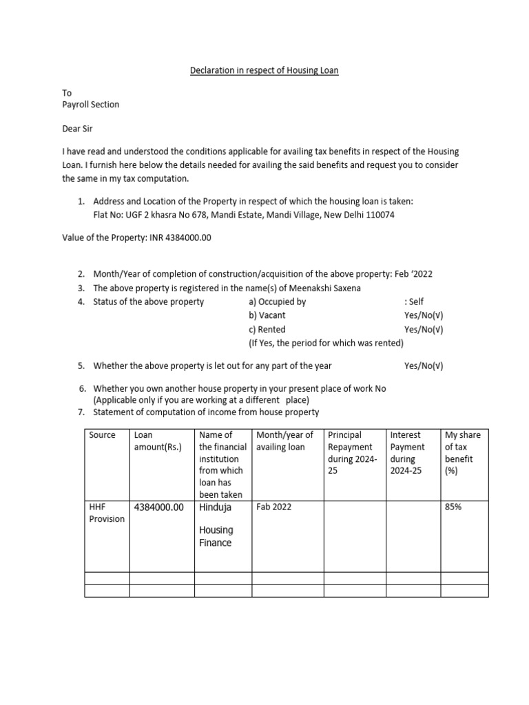 Declaration For Joint Housing Loan-MS | PDF | Loans | Payments
