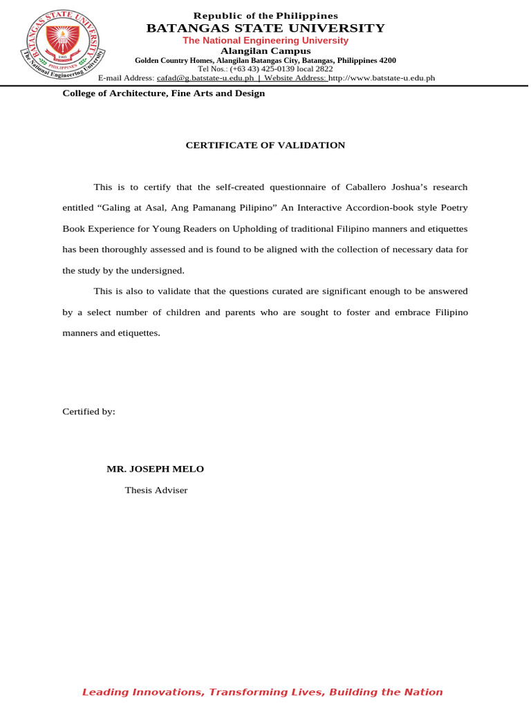 01 Certificate of Validation | PDF