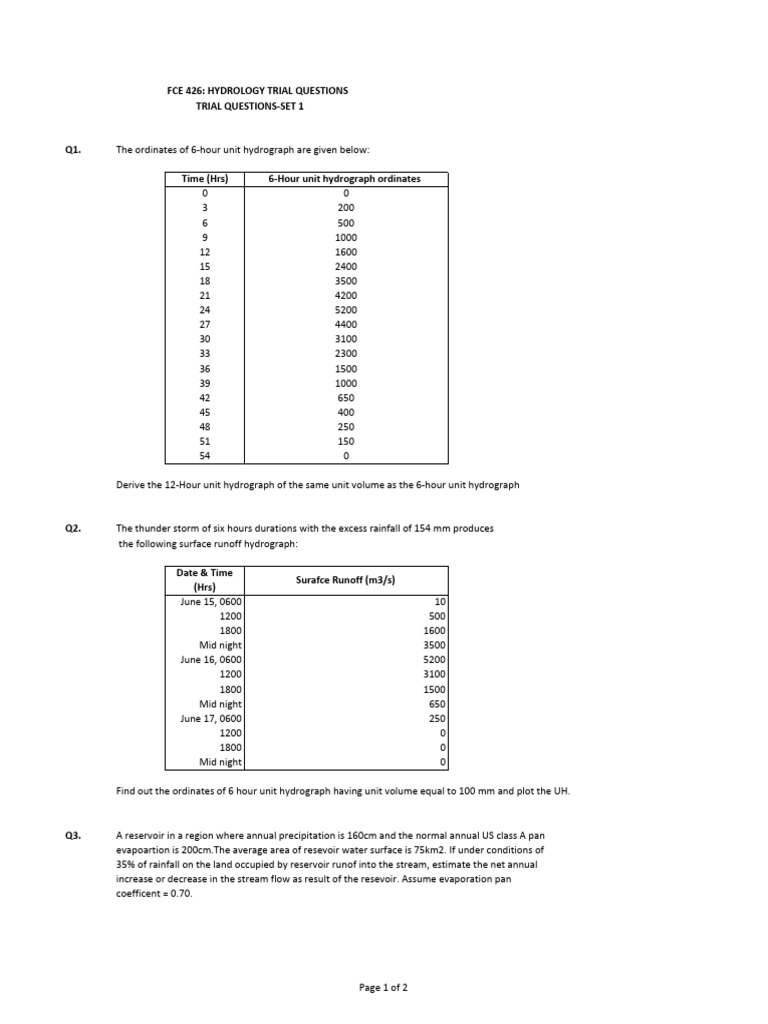 Hydrology Trial Questions and Solutions | PDF | Hydraulic Engineering ...
