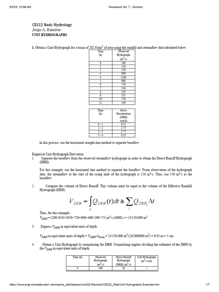 Homework No. 7 - Solution Unit Hydrograph | PDF | Physical Geography | Environmental Engineering