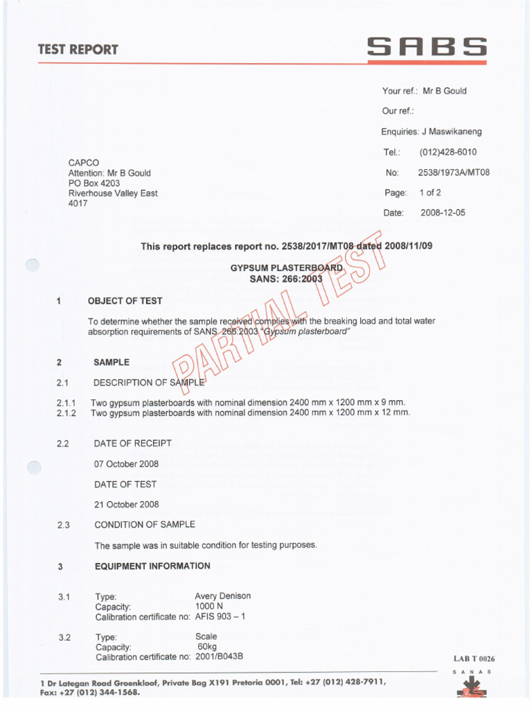 Capco Plasterboard SABS SANS 266 | PDF
