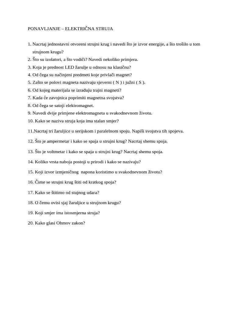 Ponavljanje - električna struja, 2025 | PDF