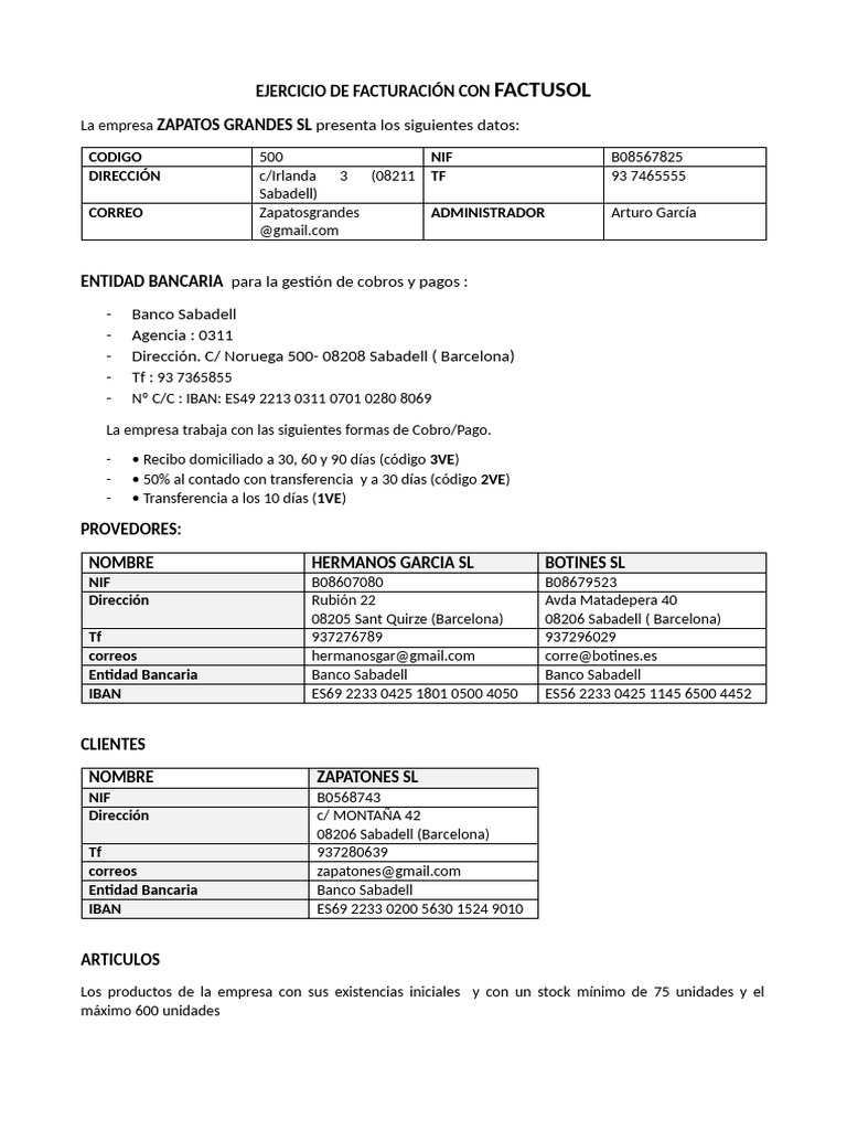 Ejercicio Con Factusol | PDF | Bancario