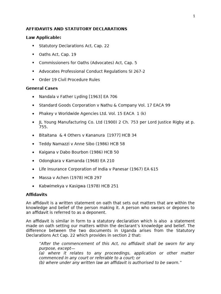 Affidavits and Statutory Declarations - 2020-1 | PDF | Affidavit | Hearsay