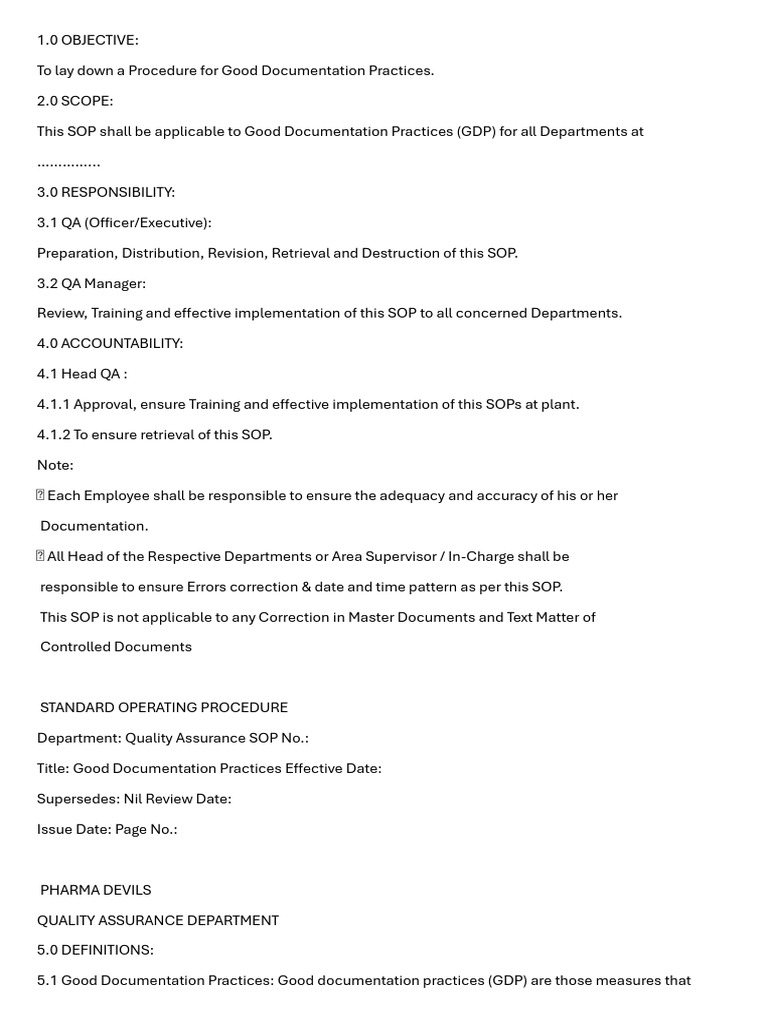 Procedure For Good Documentation Practices | PDF | Quality Assurance