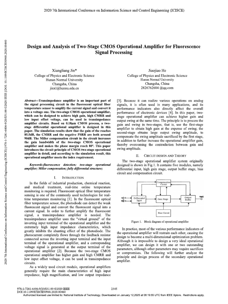 Design and Analysis of Two-Stage CMOS Operational Amplifier For Fluorescence | PDF