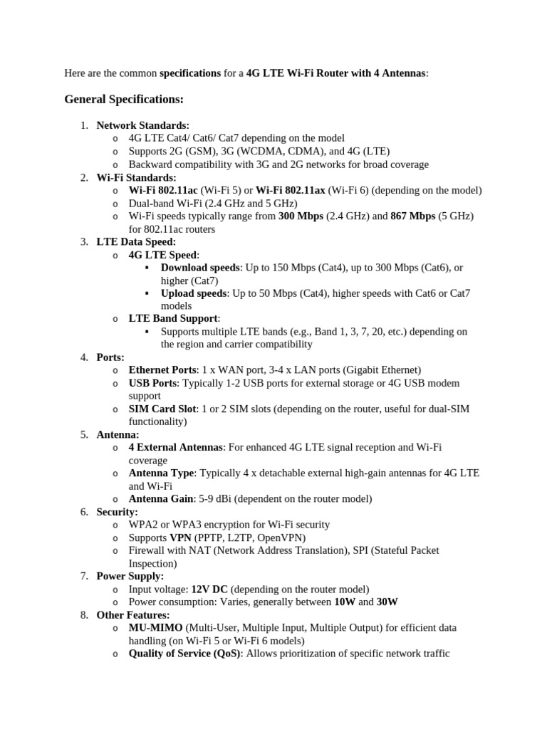 Here Are The Common Specifications For A 4G LTE Wi | PDF | Wi Fi | 4 G