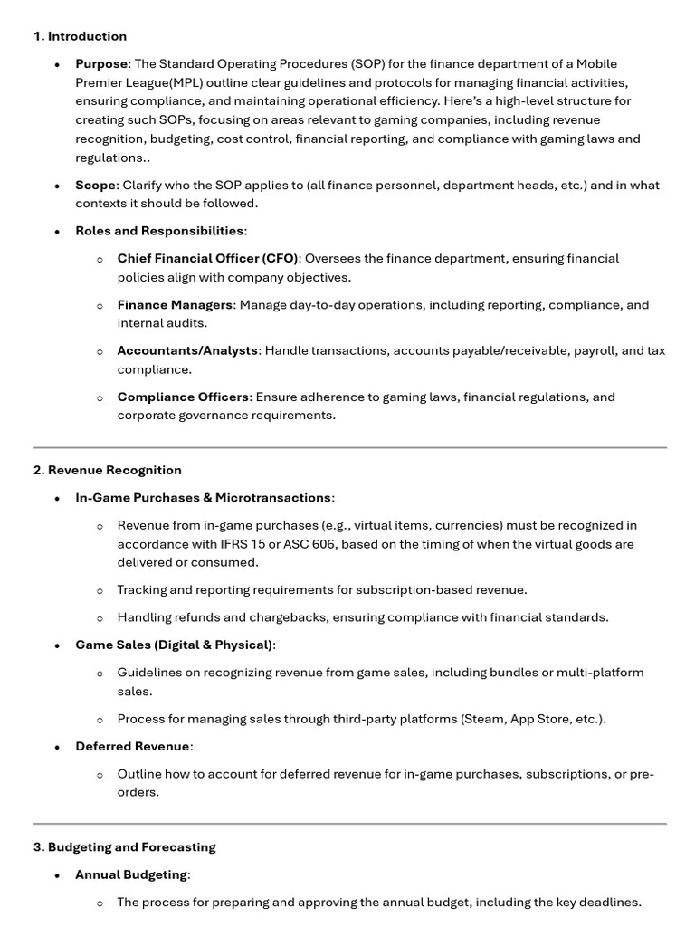 Standard Operating Procedures (SOP) For The Finance Department | PDF ...