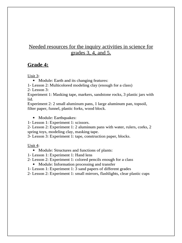 Needed Science Materials List | PDF
