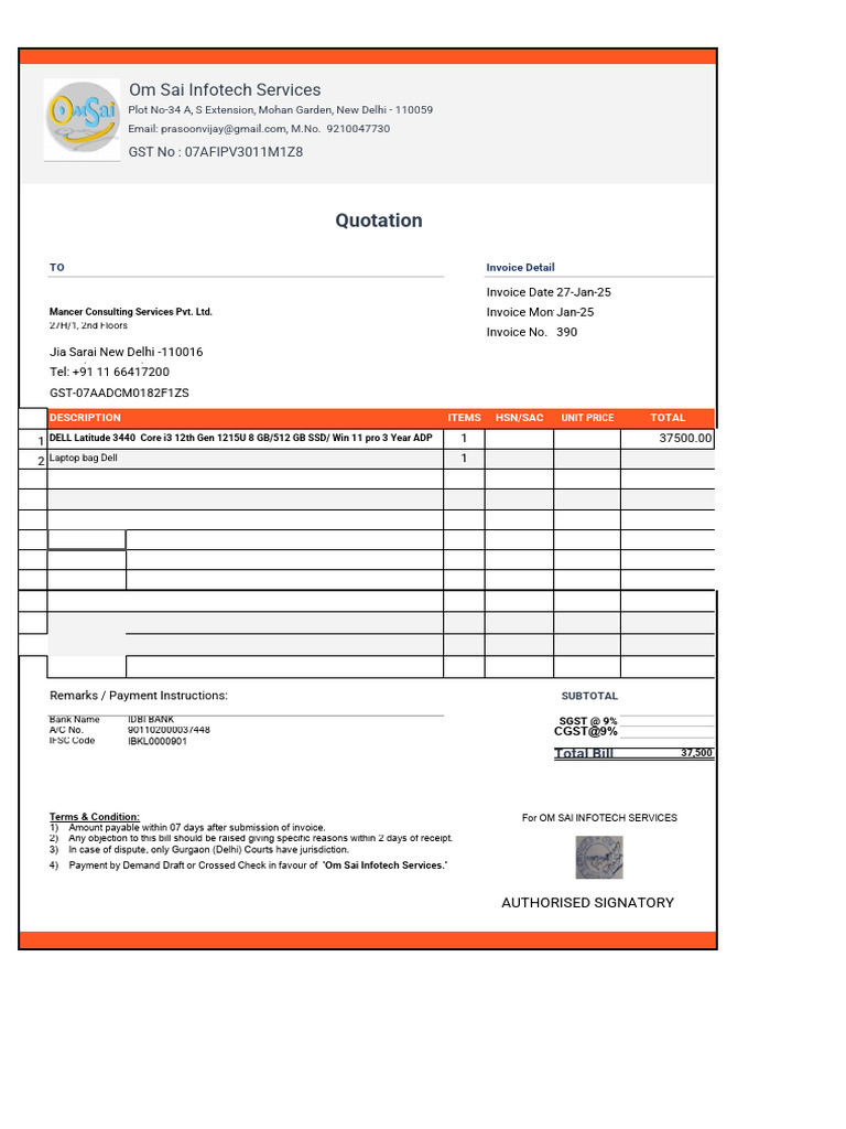 Dell Laptop I3 12 TH Generation 8 GB Ram | PDF | Invoice | Business ...