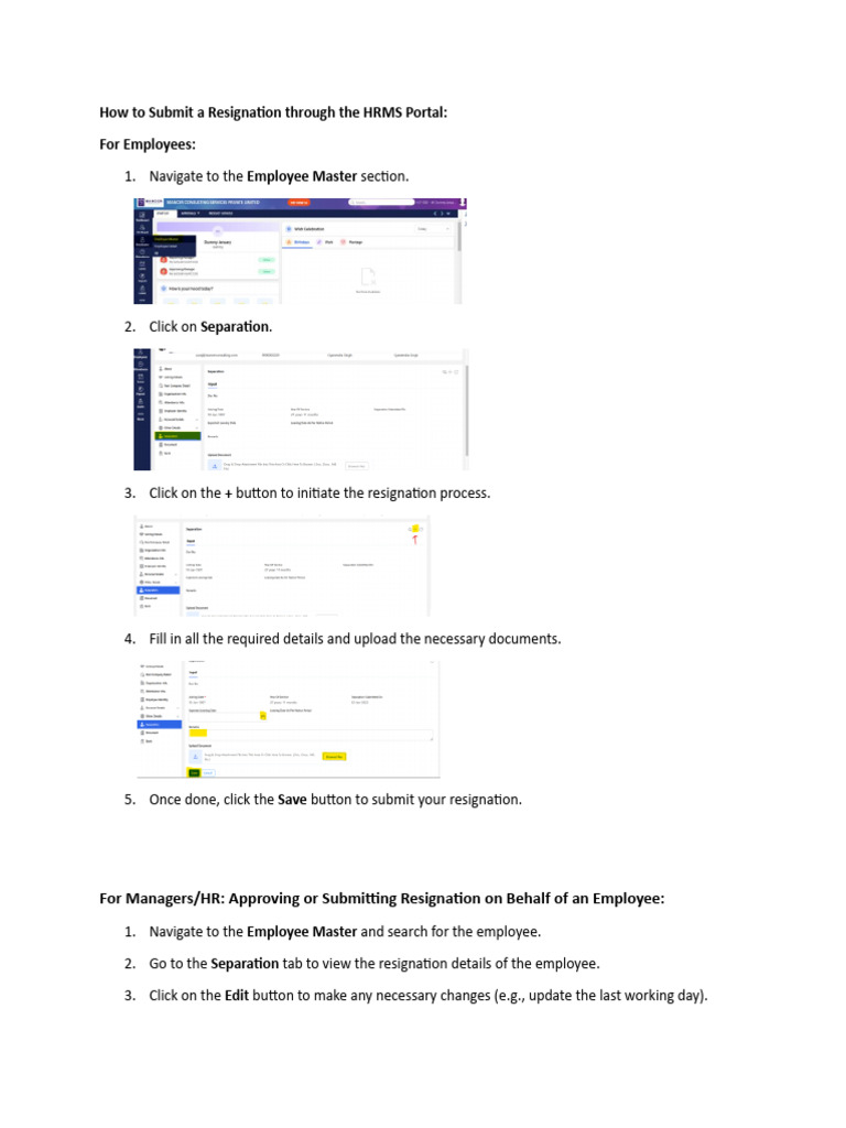 How To Submit A Resignation Through The HRMS Portal | PDF
