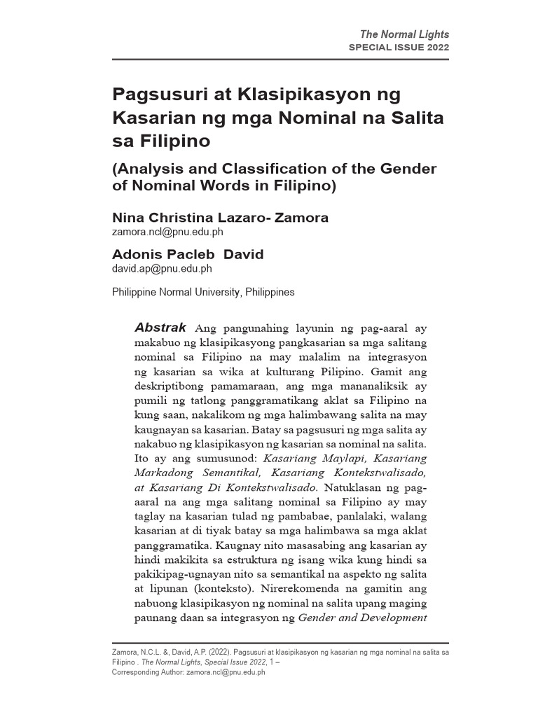 Pagsusuri at Klasipikasyon NG Kasarian NG Mga Nomi | PDF