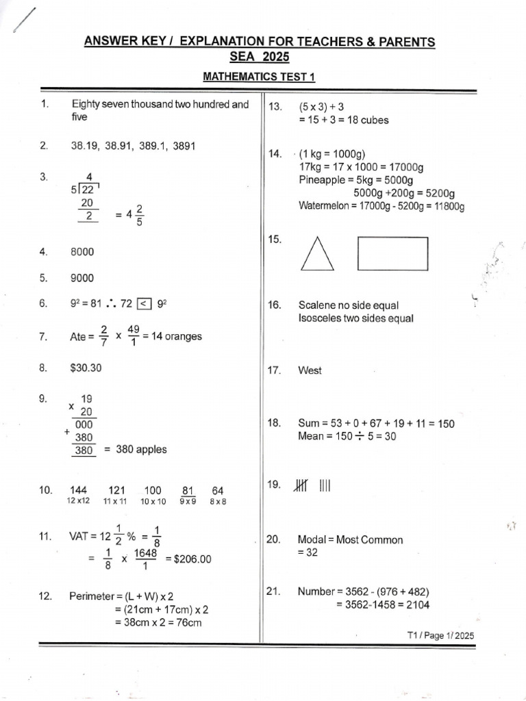 SEA 2025 Answer Booklet | PDF