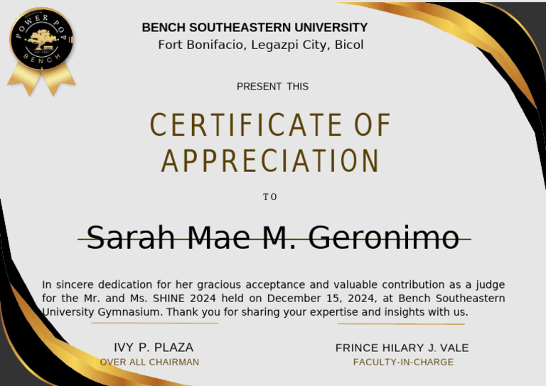 Certificate of Appreciation - Draft | PDF