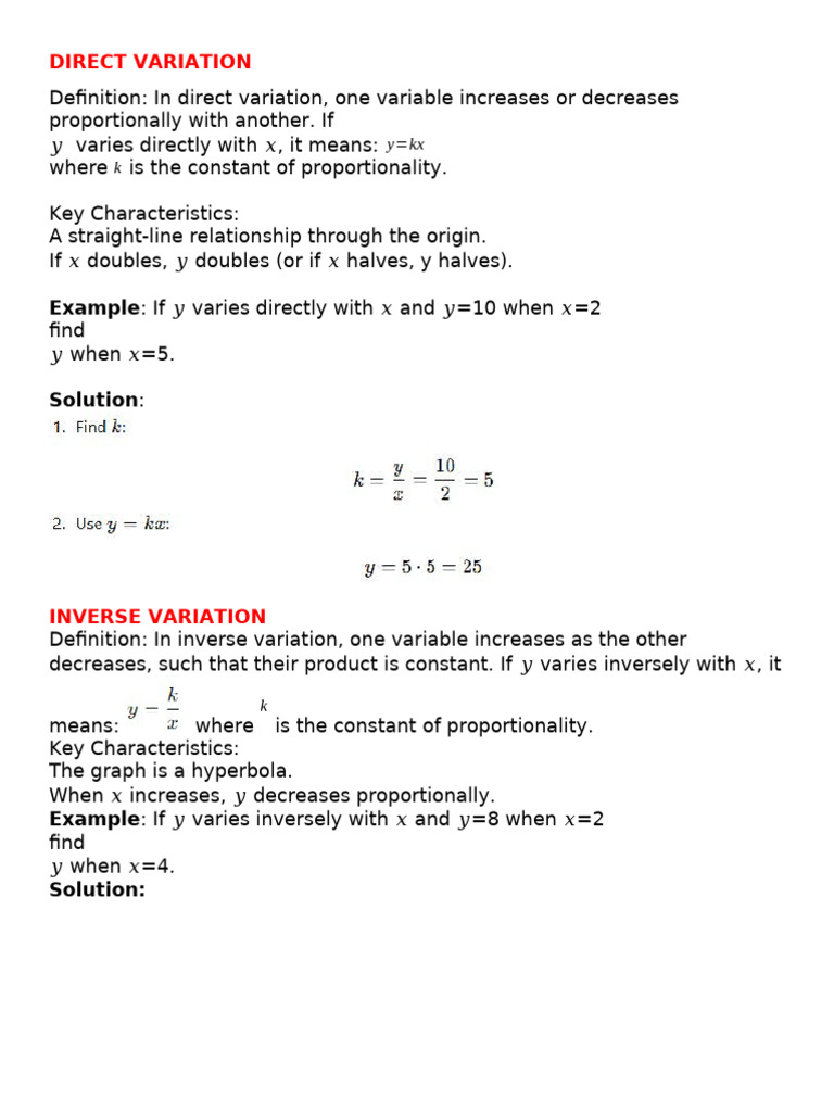 Understanding Direct and Inverse Variation | PDF