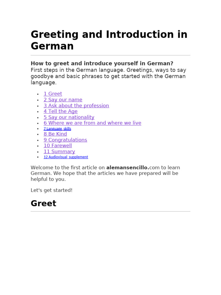 German Greetings and Introductions Guide | PDF