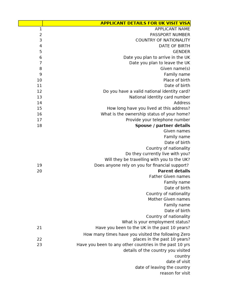 Uk Visit Visa Questionnaire | PDF | Nationality | Travel Visa