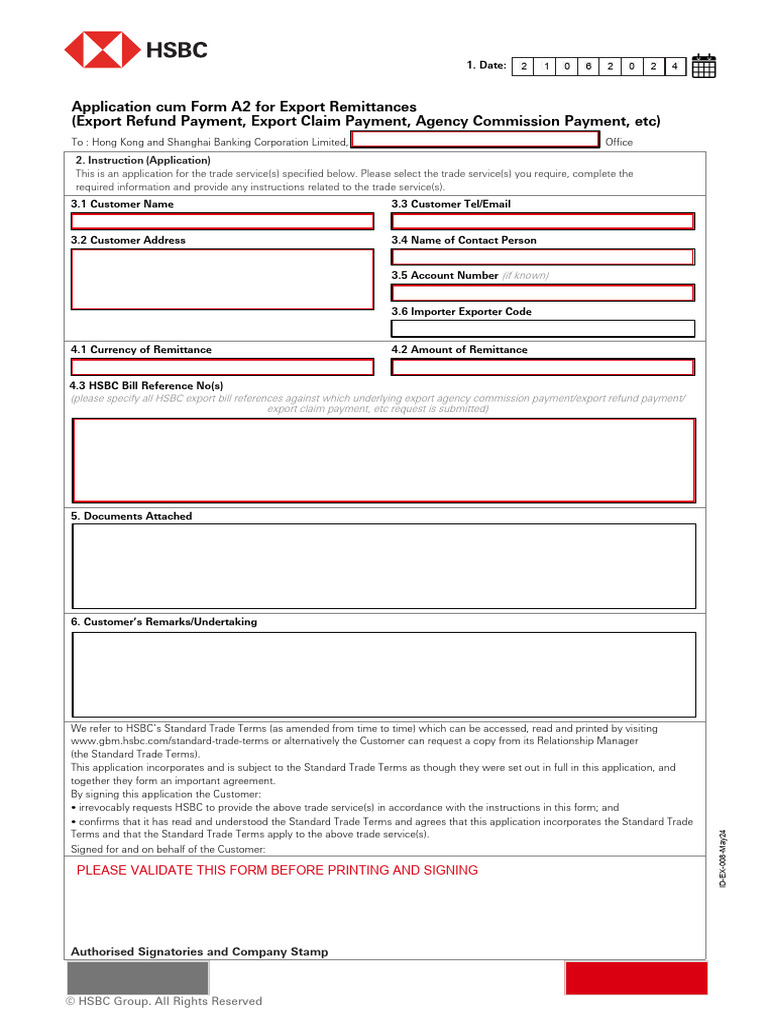 Application Cum Form A2 For Export Remittances | PDF