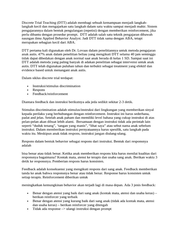 Panduan Discrete Trial Teaching untuk Anak Autis | PDF