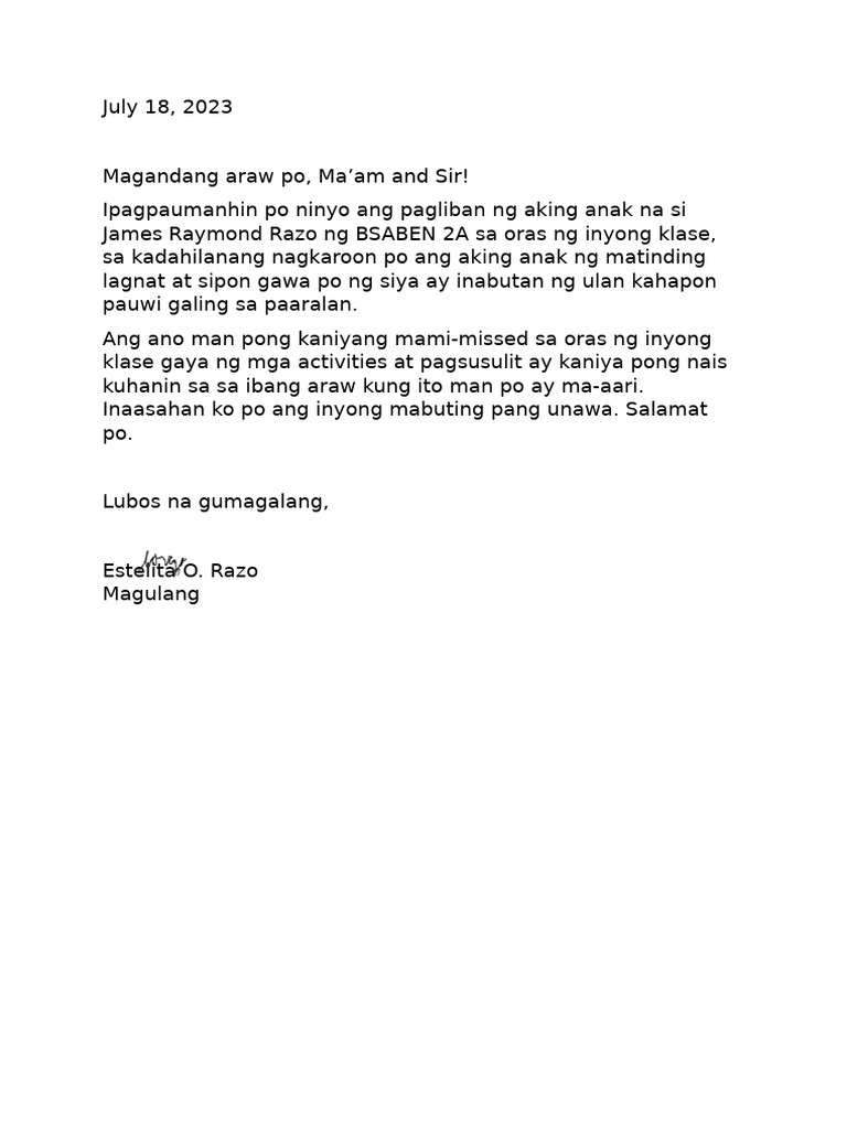 Excuse Letter | PDF