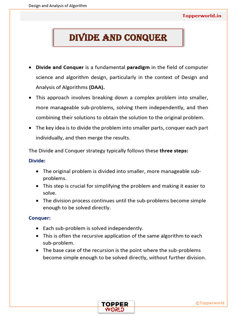 Notes On Divide And Conquer Algorithms Pdf Computer Programming Applied Mathematics