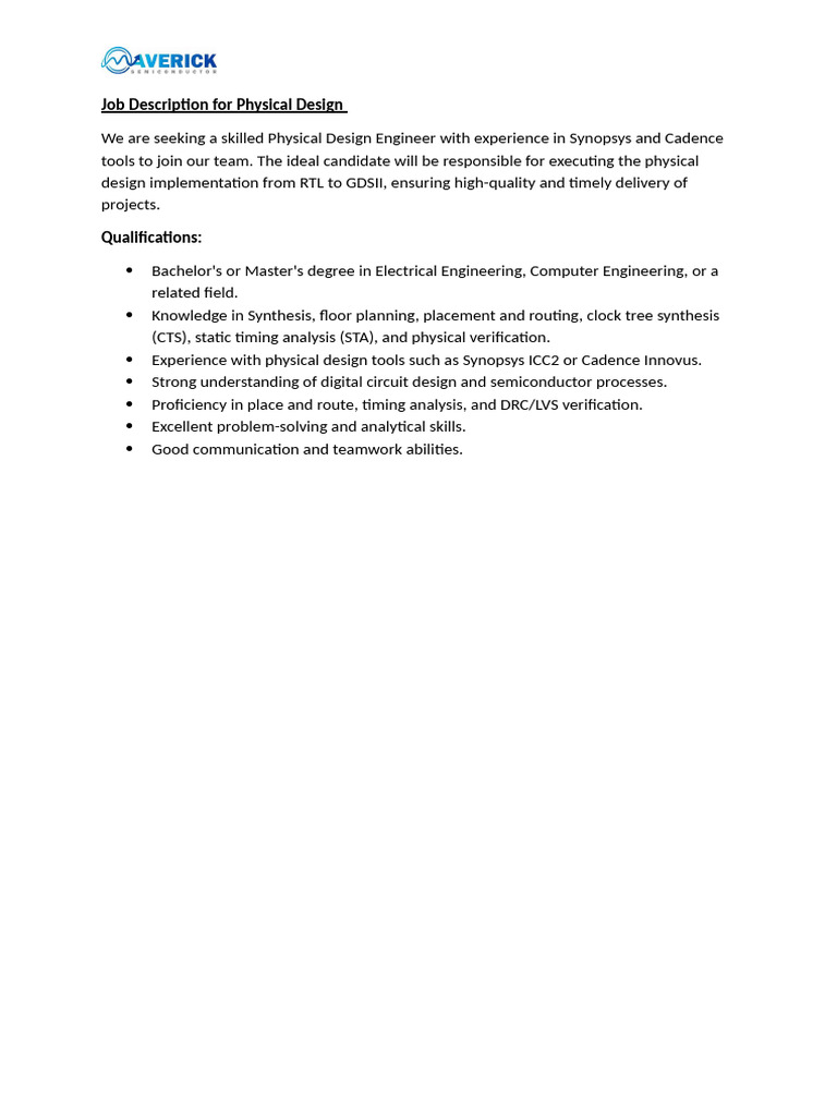 Job Description For Physical Design | PDF