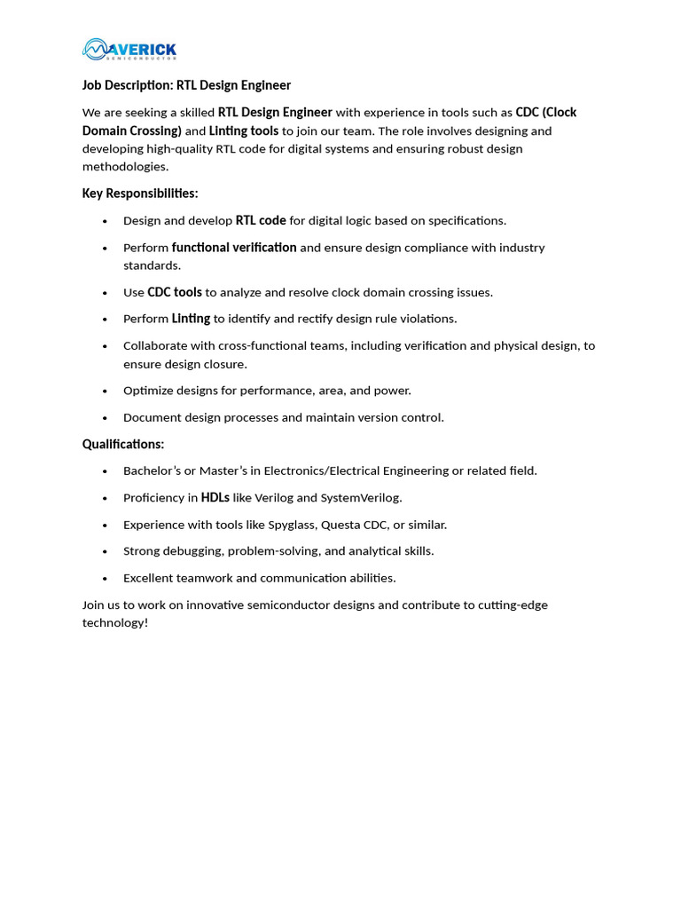 Job Description For RTL | PDF