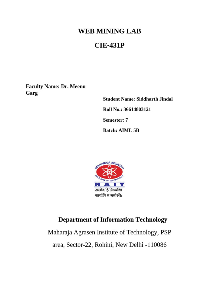 Web Mining Lab - Front Pages - Hardeep | PDF | Engineering | Knowledge