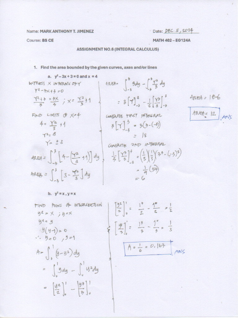 Assignment 6 Integral Calculus | PDF