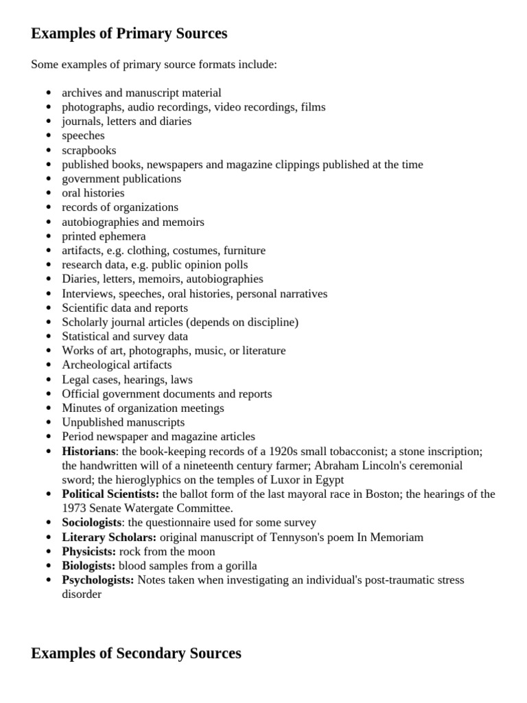 Primary and Secondary Source Examples | PDF | Books | Encyclopedias