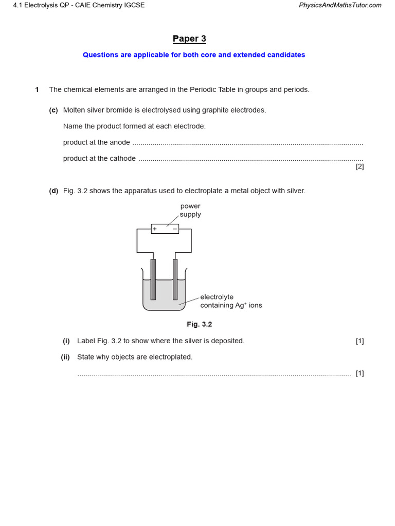 4.1 Electrolysis QP | PDF | Anode | Ion