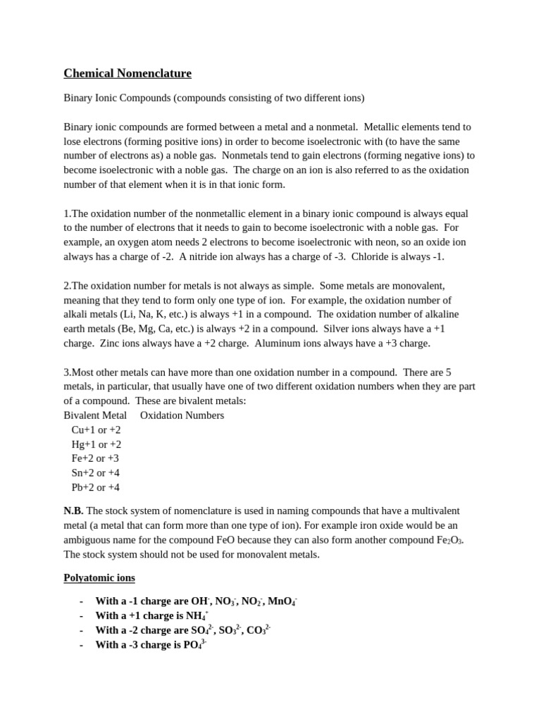 Understanding Chemical Nomenclature and Bonding | PDF | Chemical Bond | Ion