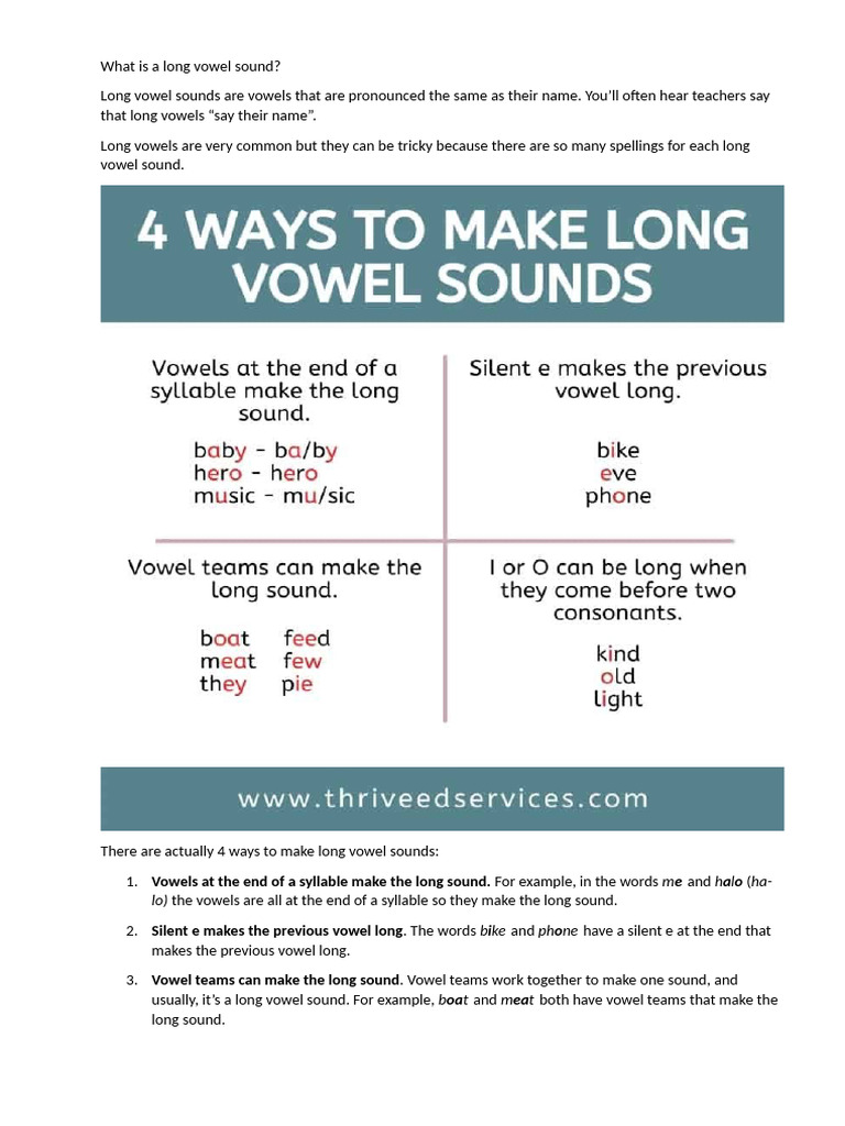 What Is A Long Vowel Sound | PDF | Phonics | Vowel