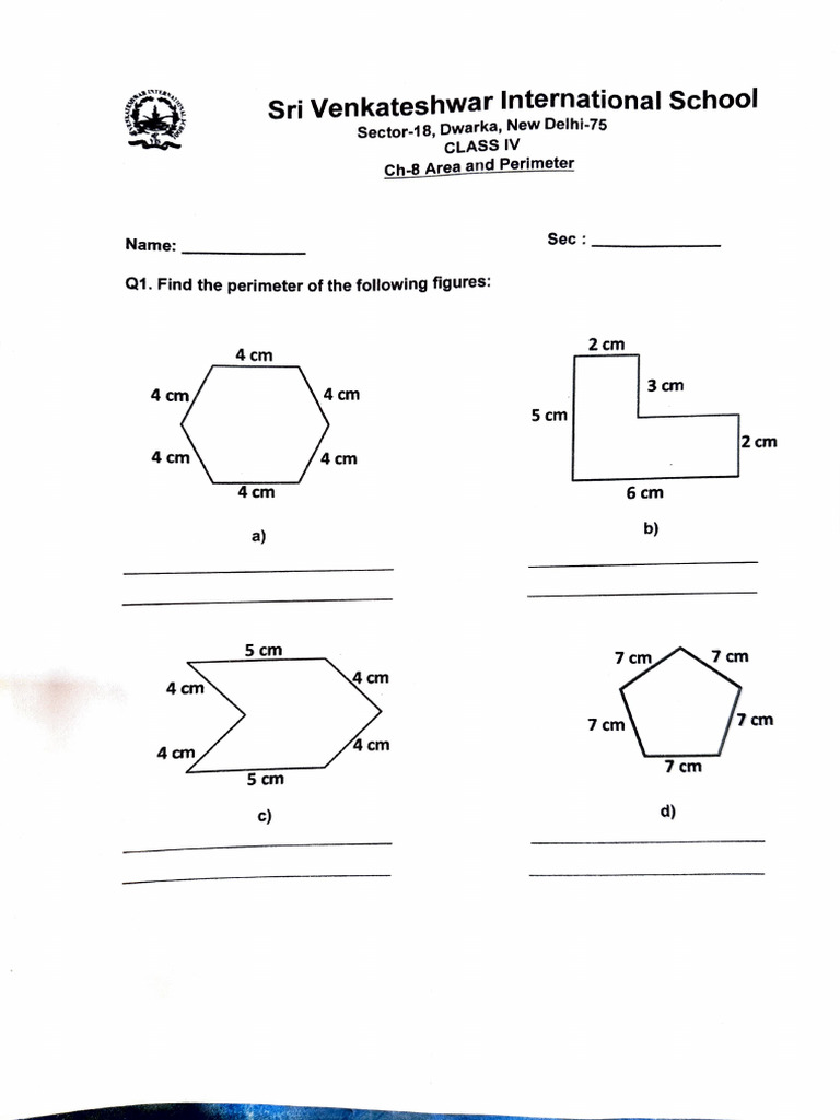 Class IV: Area & Perimeter Worksheet | PDF