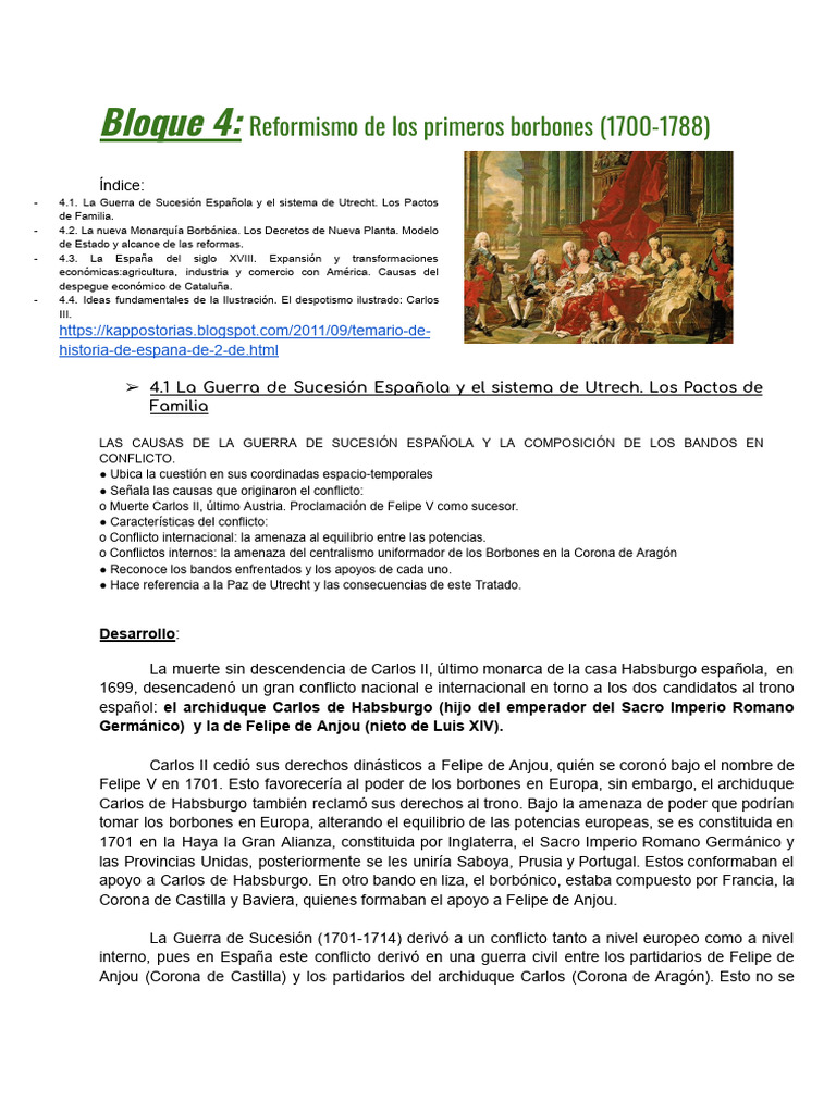 Bloque 4 - España en La Órbita Francesa - El Reformismo de Los Primeros Borbones (1700-1788 ...