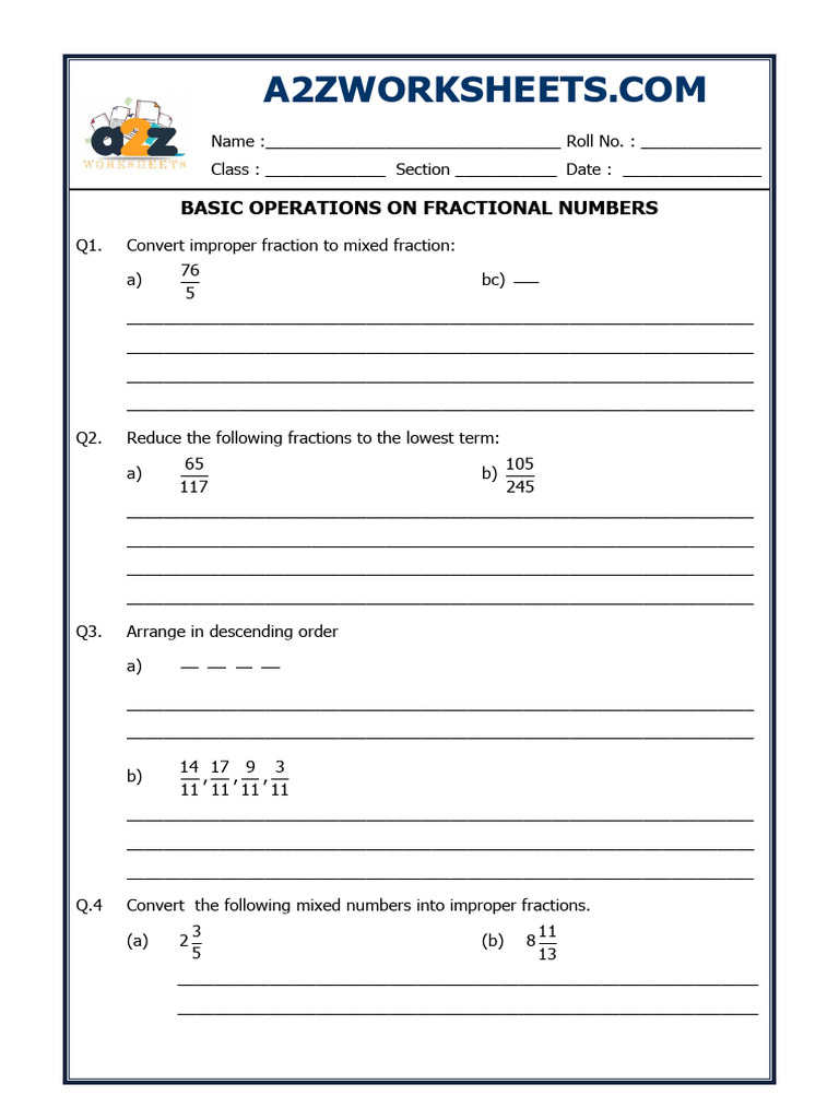 Fraction Operations Worksheet | PDF | Division (Mathematics) | Numbers