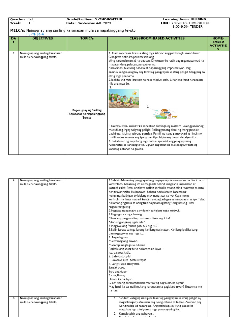 WLP Filipino, Esp | PDF