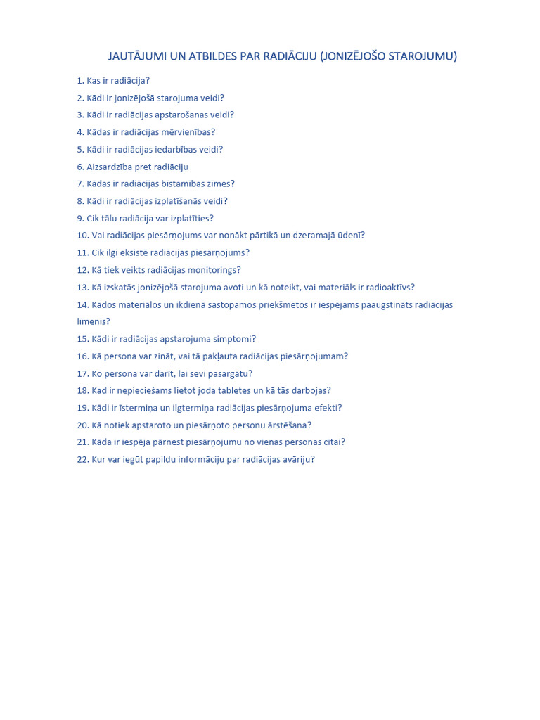 Jautajumi Un Atbildes Par Radiaciju | PDF